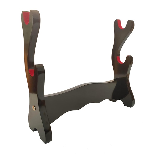 Two Tier Lacquered Wooden Sword Display Stand with Velvet Protect ...